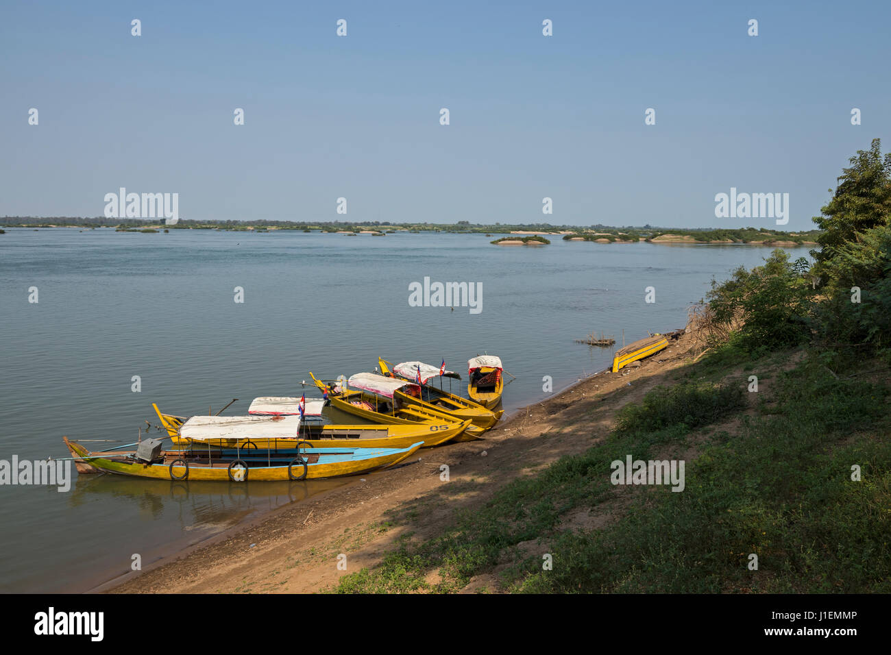 Boats for boat trip looking for Irrawaddy dolphin,Mekong River, Kampi ...