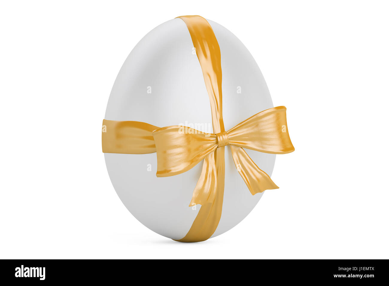 Egg with yellow bow and ribbon, gift concept. 3D rendering isolated on ...
