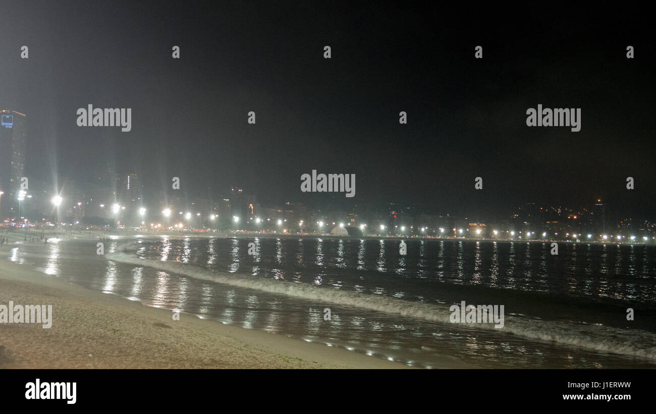 Copacabana Beach at night in Rio de Janeiro Stock Photo - Alamy