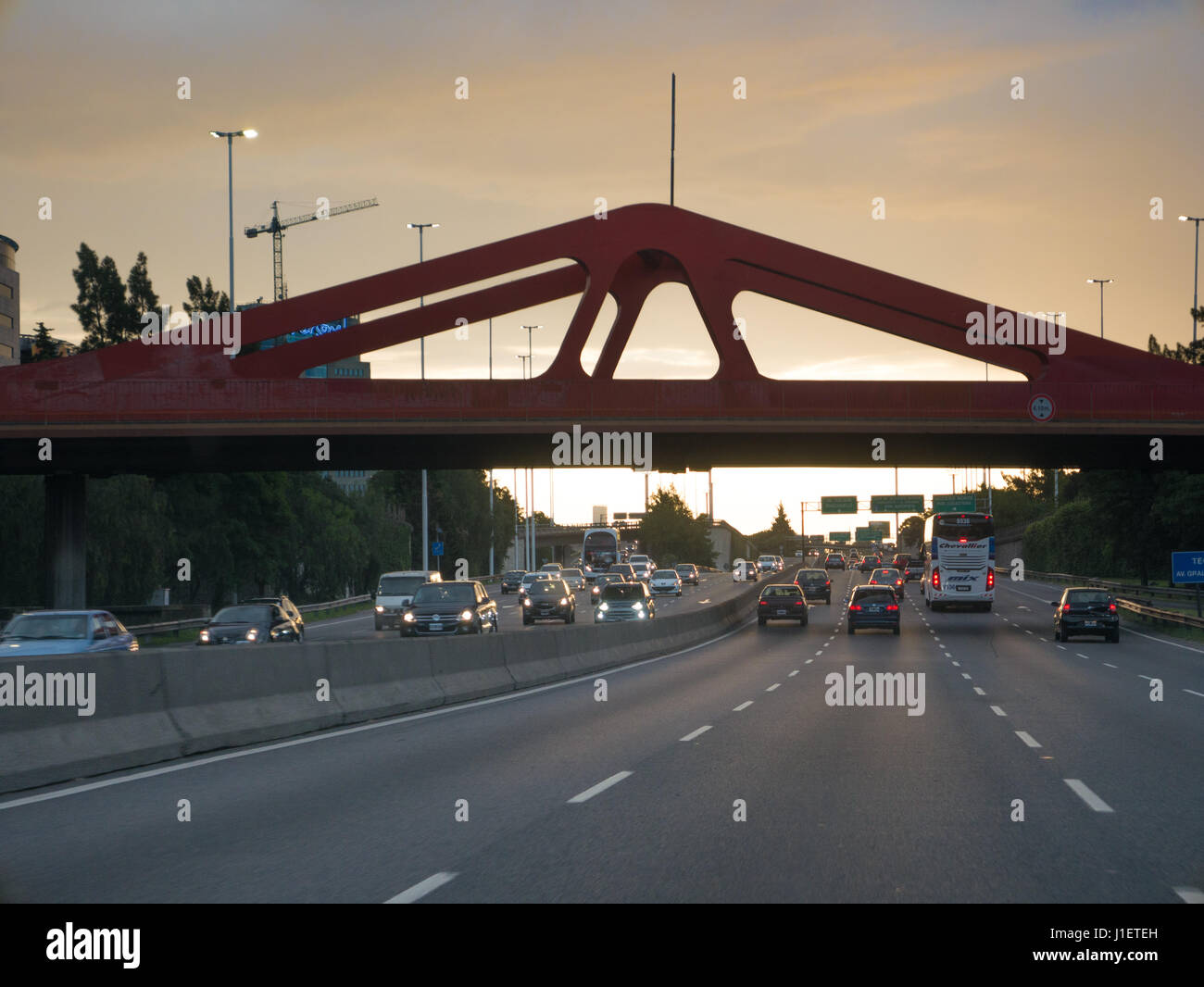 General Paz Avenue in the capital city of Buenos Aires at sunset ...