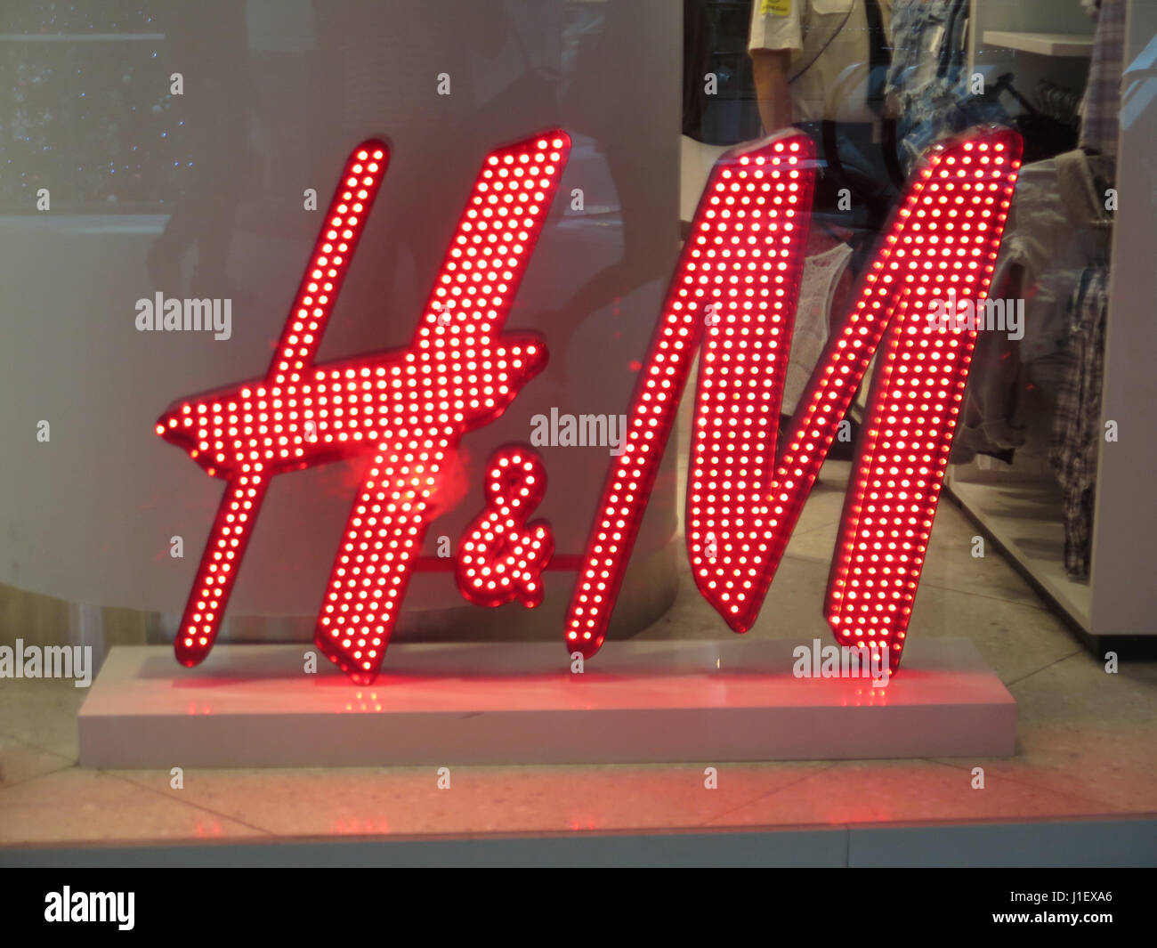 SANTIAGO DE CHILE, CHILE - NOVEMBER 24, 2016: close up shot of H&M logo ...