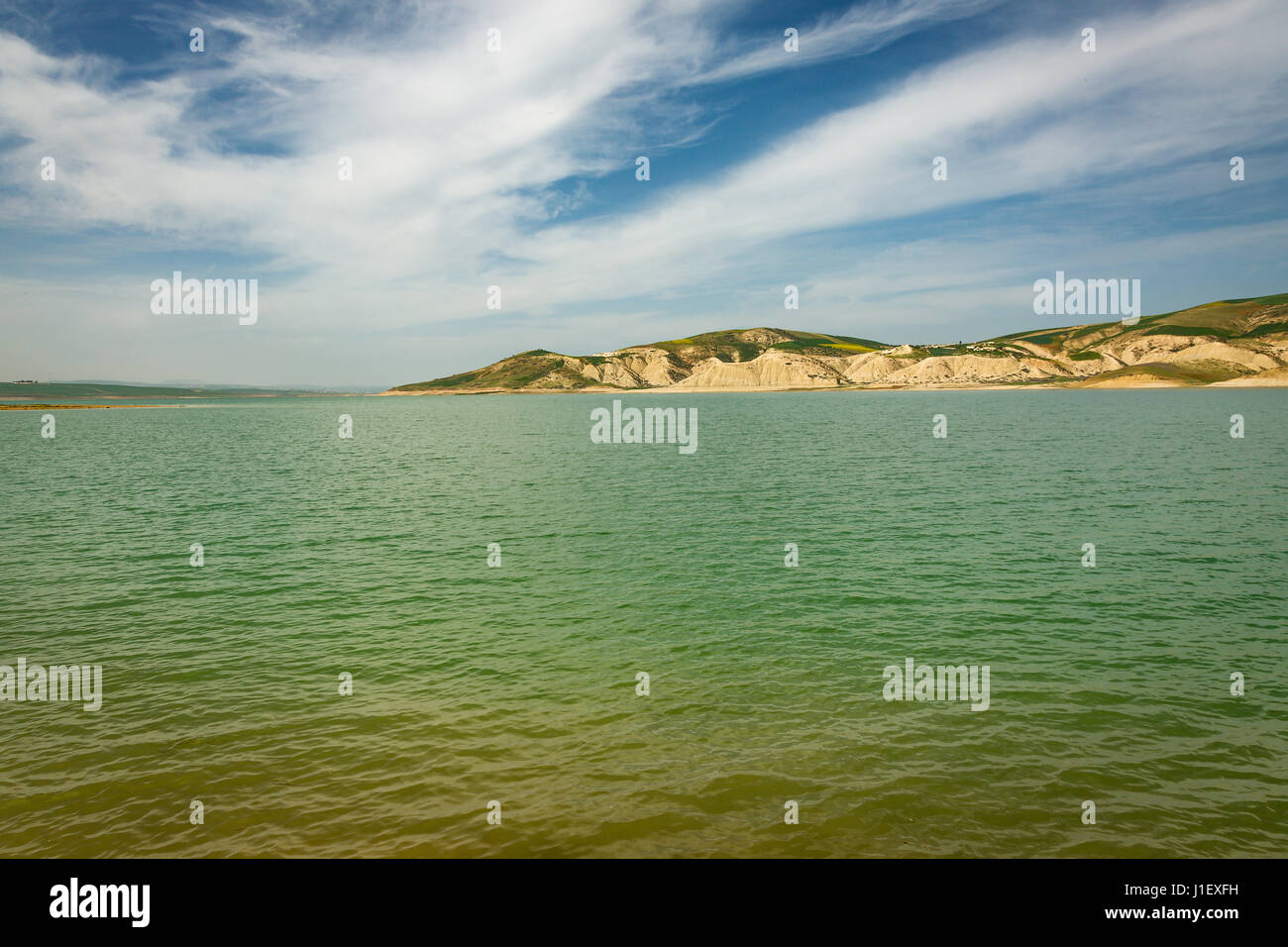 Spring landscape around the water reservoir Barrage Idriss, Morocco ...