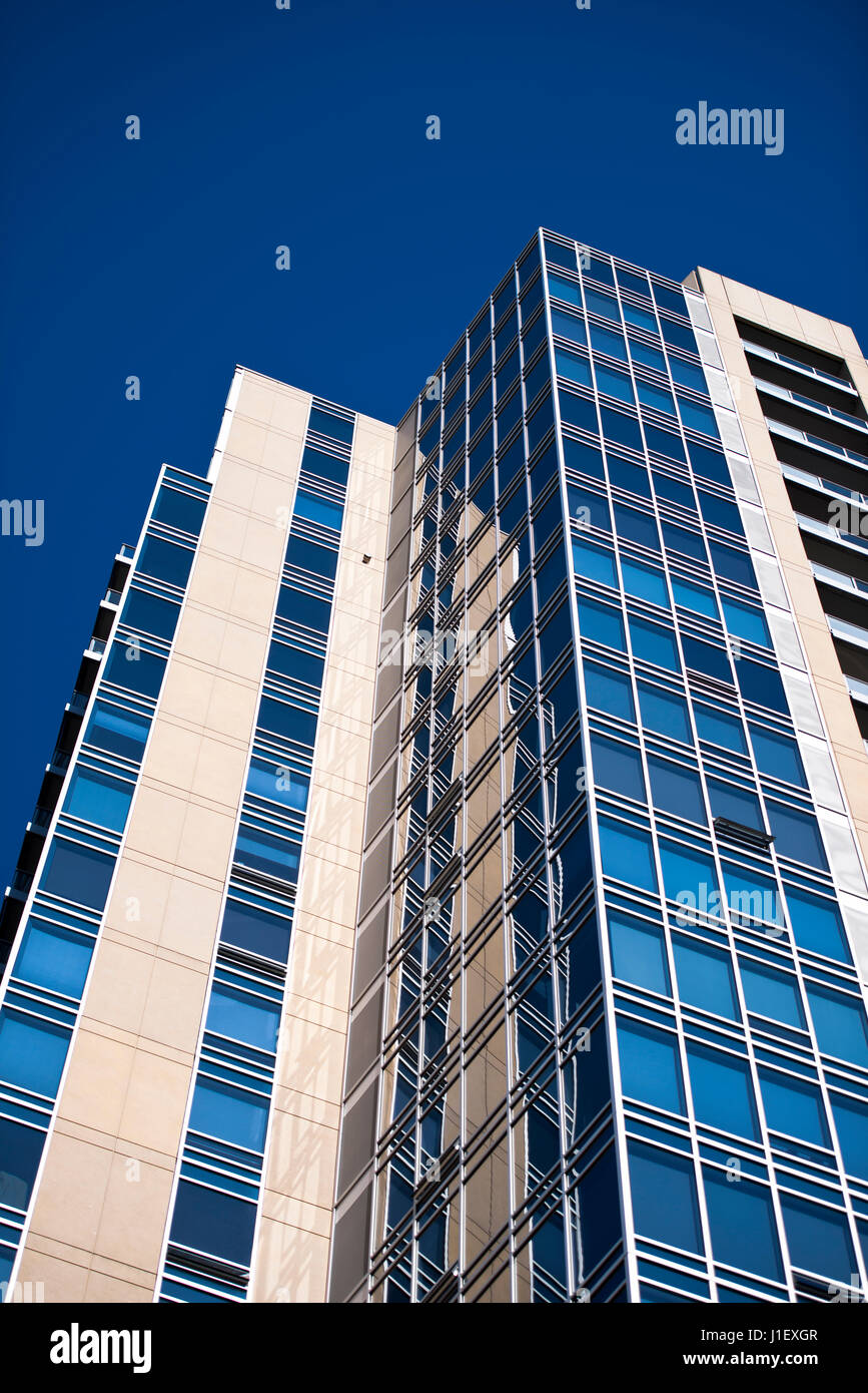 Detail of a modern high-rise multilevel building with right angles ...