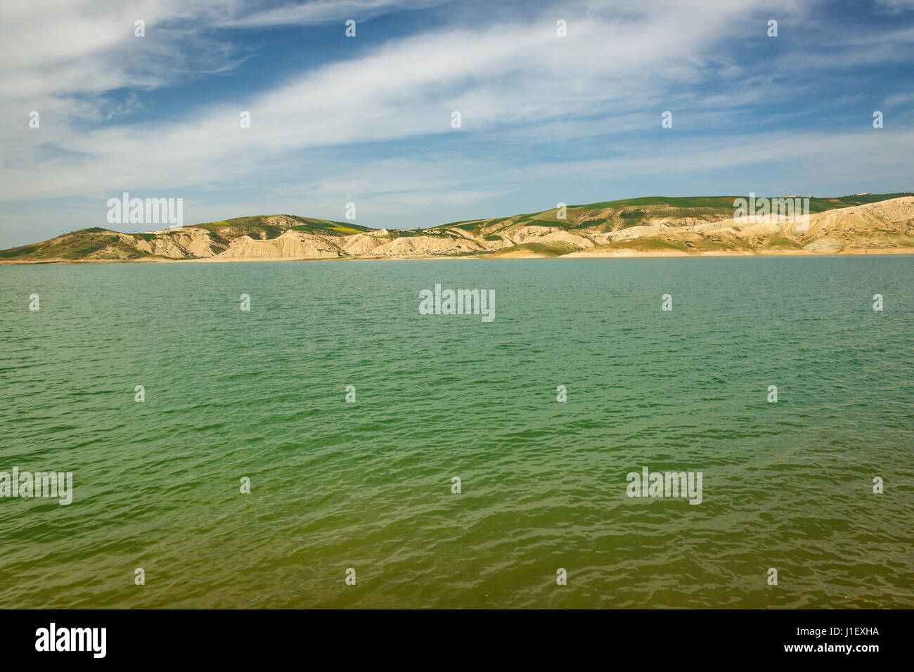 Spring landscape around the water reservoir Barrage Idriss, Morocco ...
