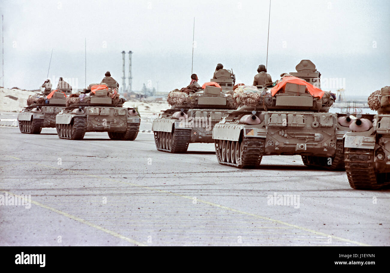 A Qatari tank company holds outside the border city of Khafji for the ...