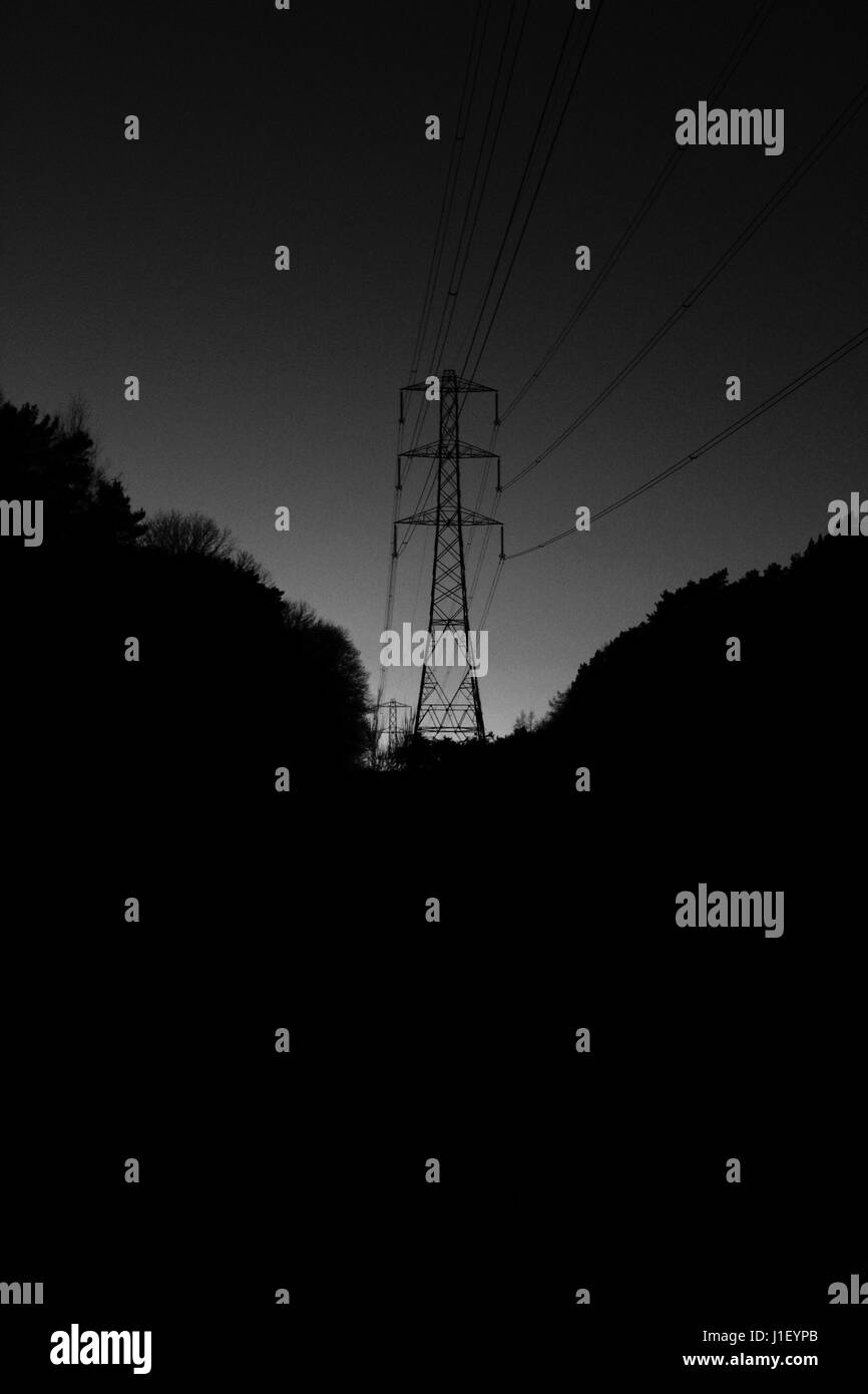 Pylon in the countryside Black and White Stock Photos & Images - Alamy