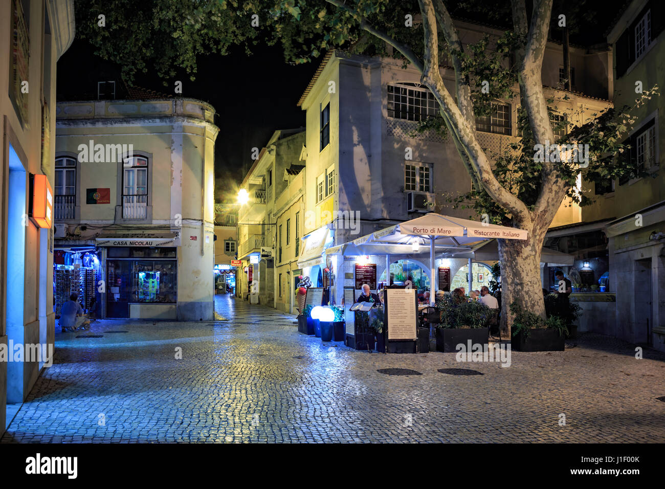 CASCAIS, PORTUGAL - CIRCA OCTOBER, 2016: Streets of Cascais by night ...