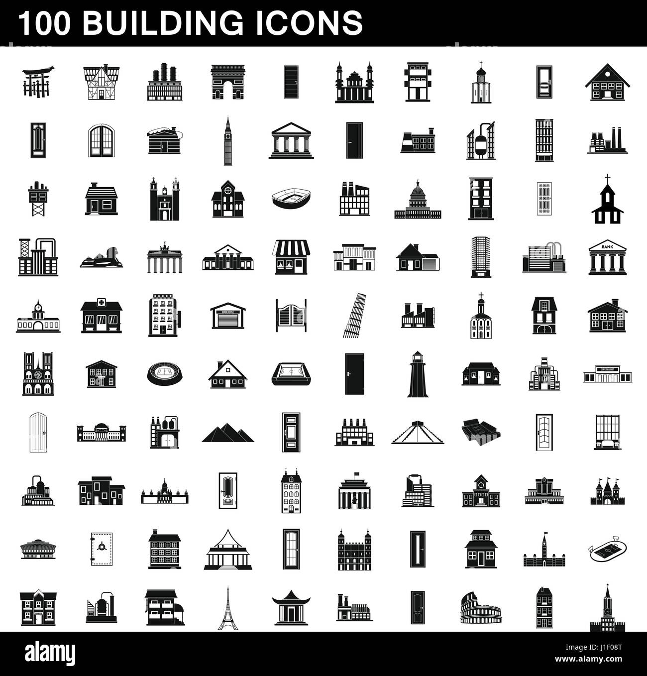 100 Building Icons Set Simple Style Stock Vector Image And Art Alamy