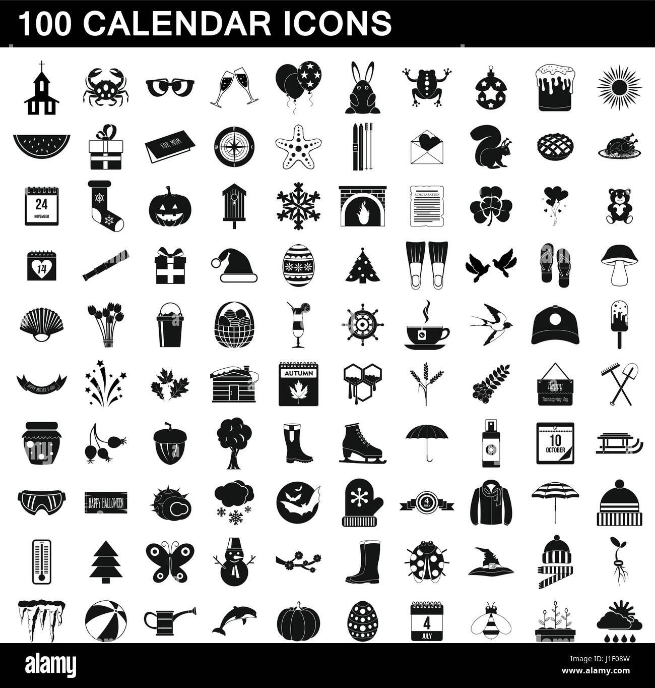 100 calendar icons set, simple style Stock Vector Image & Art - Alamy