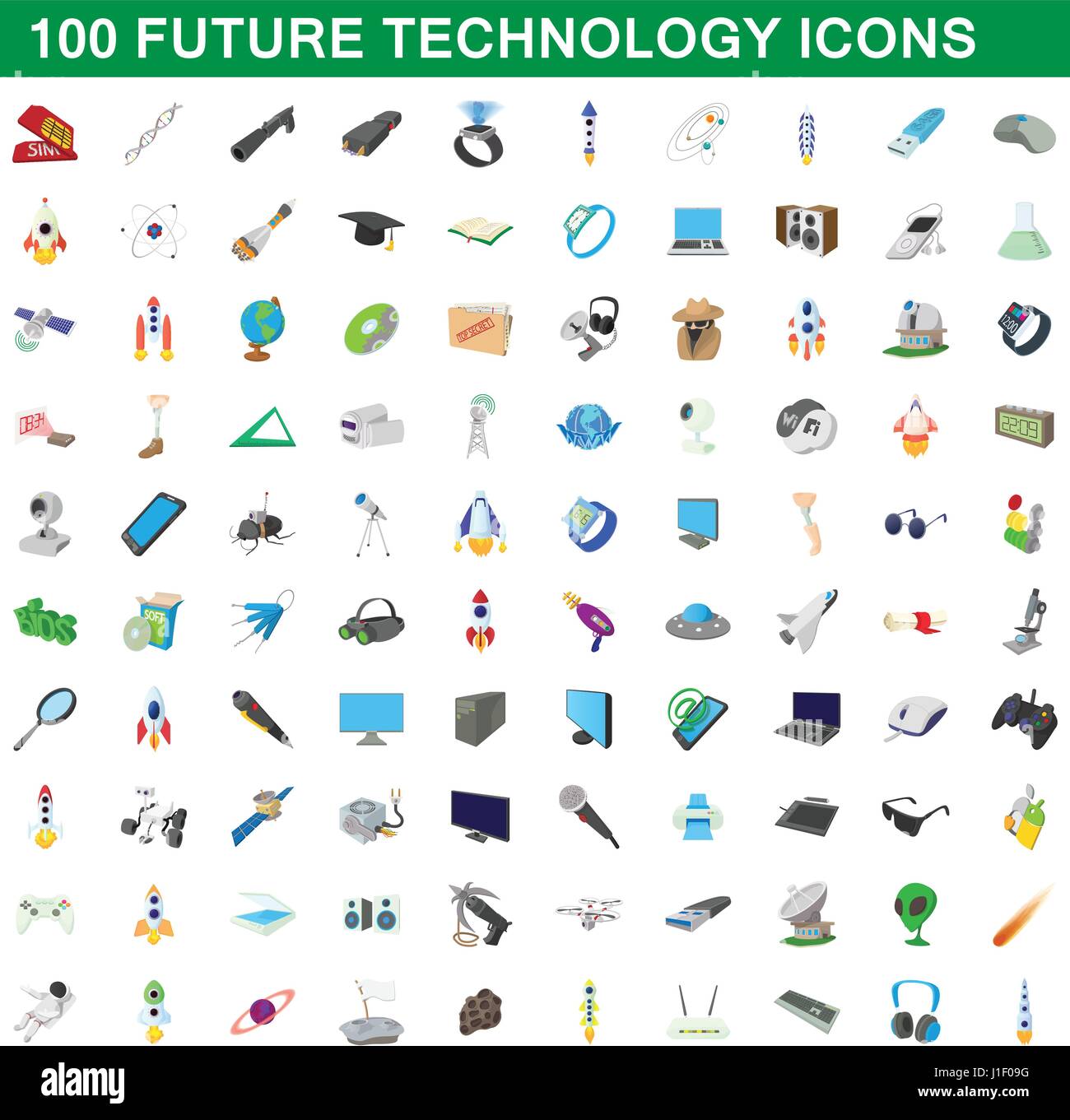 100 future technology icons set, cartoon style Stock Vector Image & Art ...