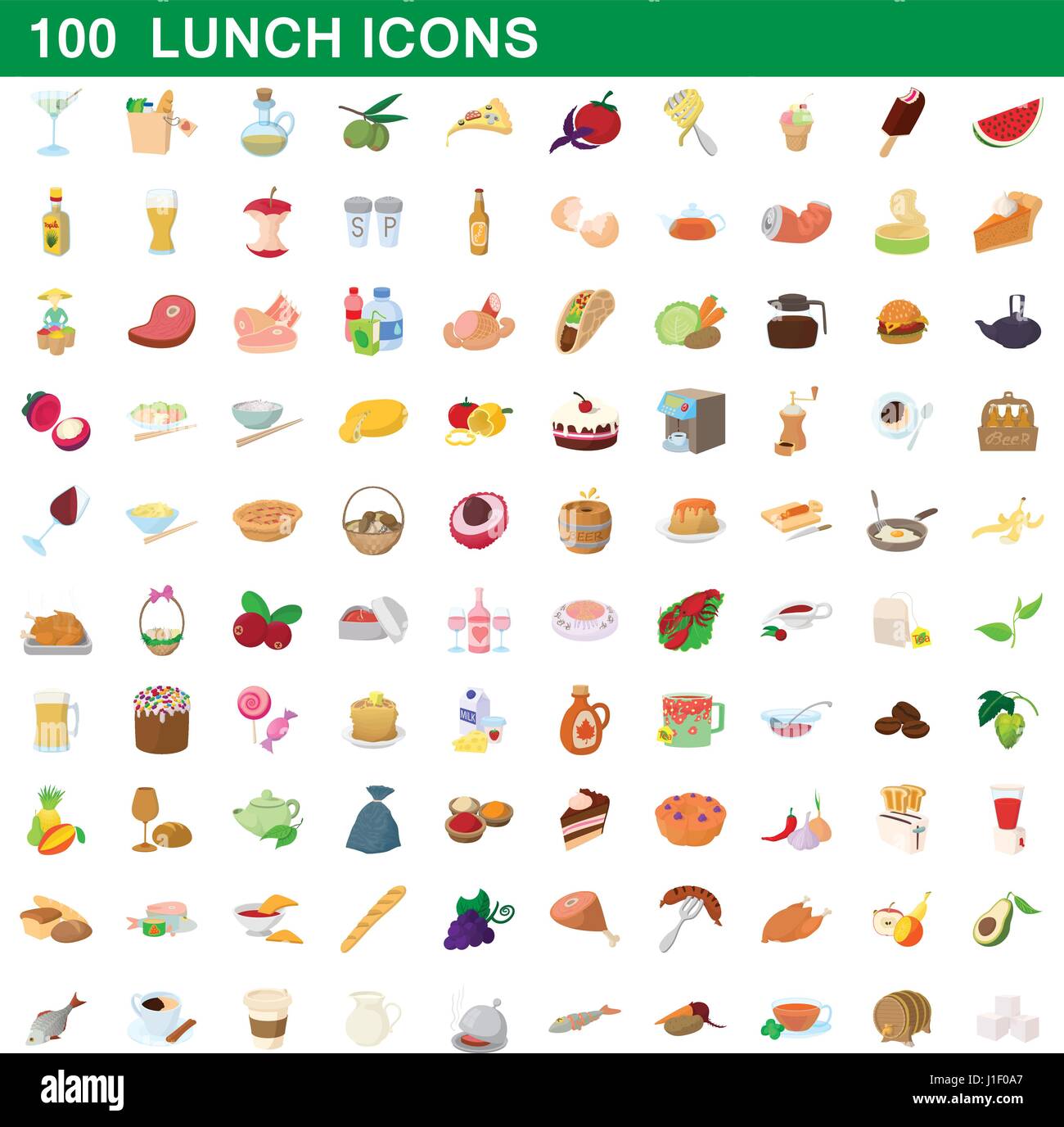 100 lunch icons set, cartoon style Stock Vector Image & Art - Alamy