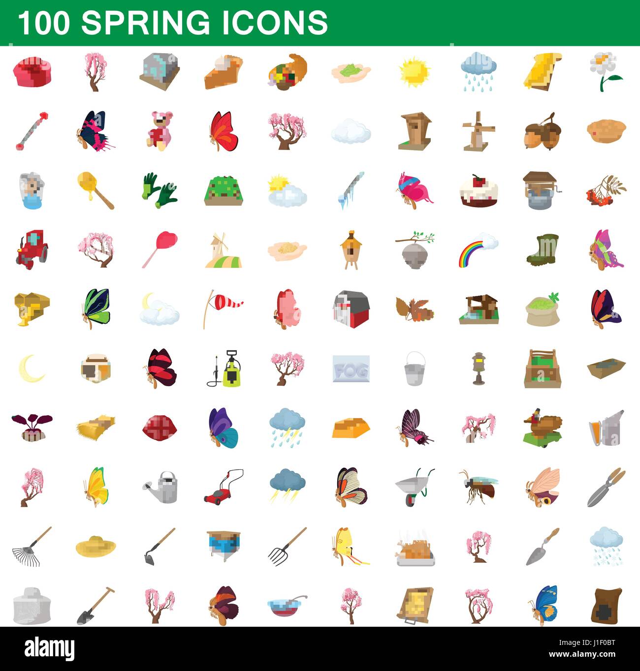 100 spring icons set, cartoon style Stock Vector Image & Art - Alamy