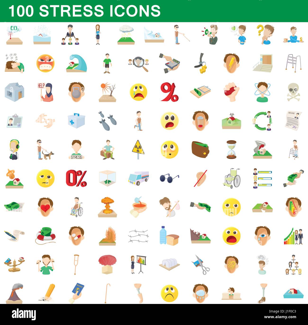 100 stress icons set, cartoon style Stock Vector Image & Art - Alamy