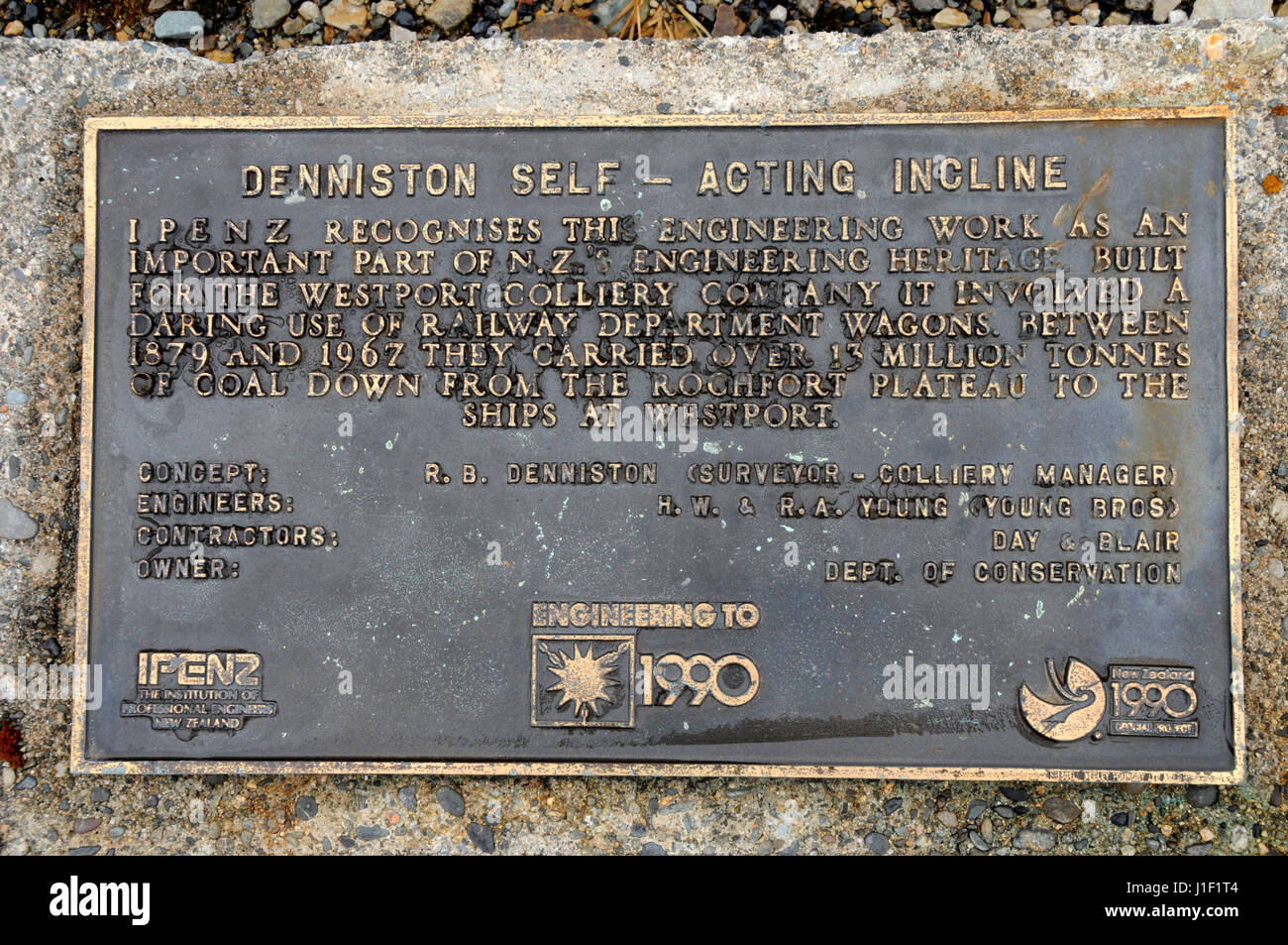 This plaque, at the Denniston Historic Mine site recognises the ...
