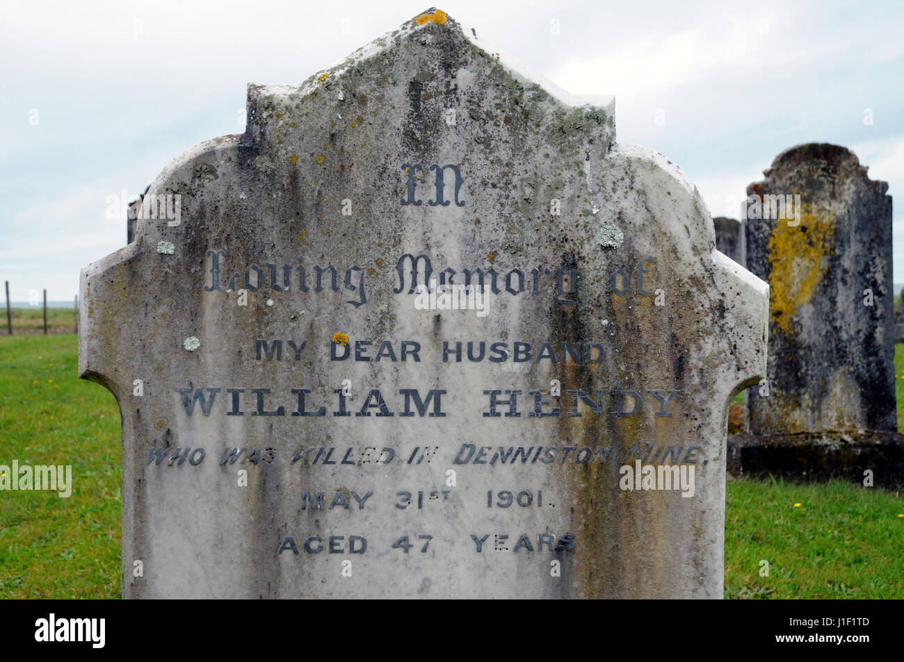 Tombstone for a miner, William Hendy, killed in Denniston Mine on 31st ...