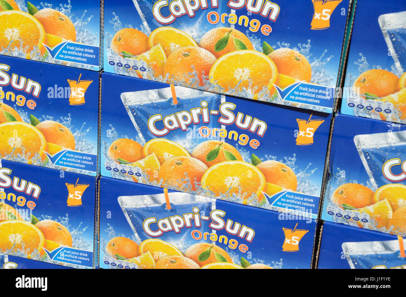 Boxes of Capri Sun orange drink displayed in a shop window Stock Photo ...