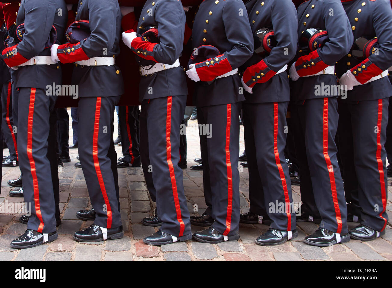 Police in best uniform carry a statue of Saint Rose through the streets ...