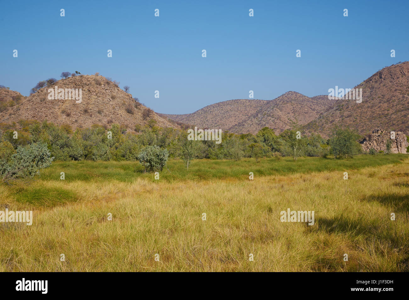 Dry river bed meandering through the beautiful landscape of the Huab ...