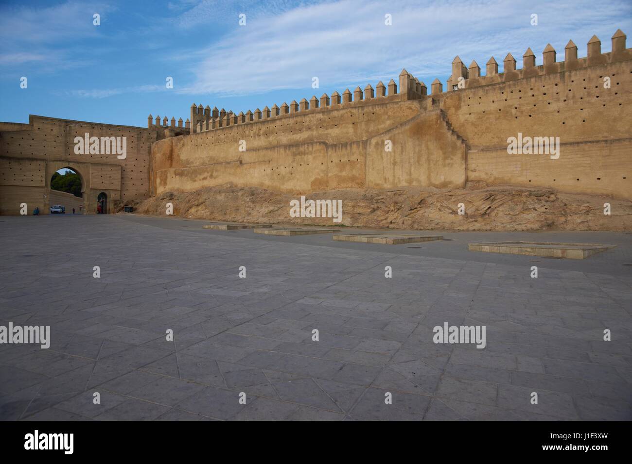 Fortified walls surrounding the ancient city of Fes in Morocco, North ...