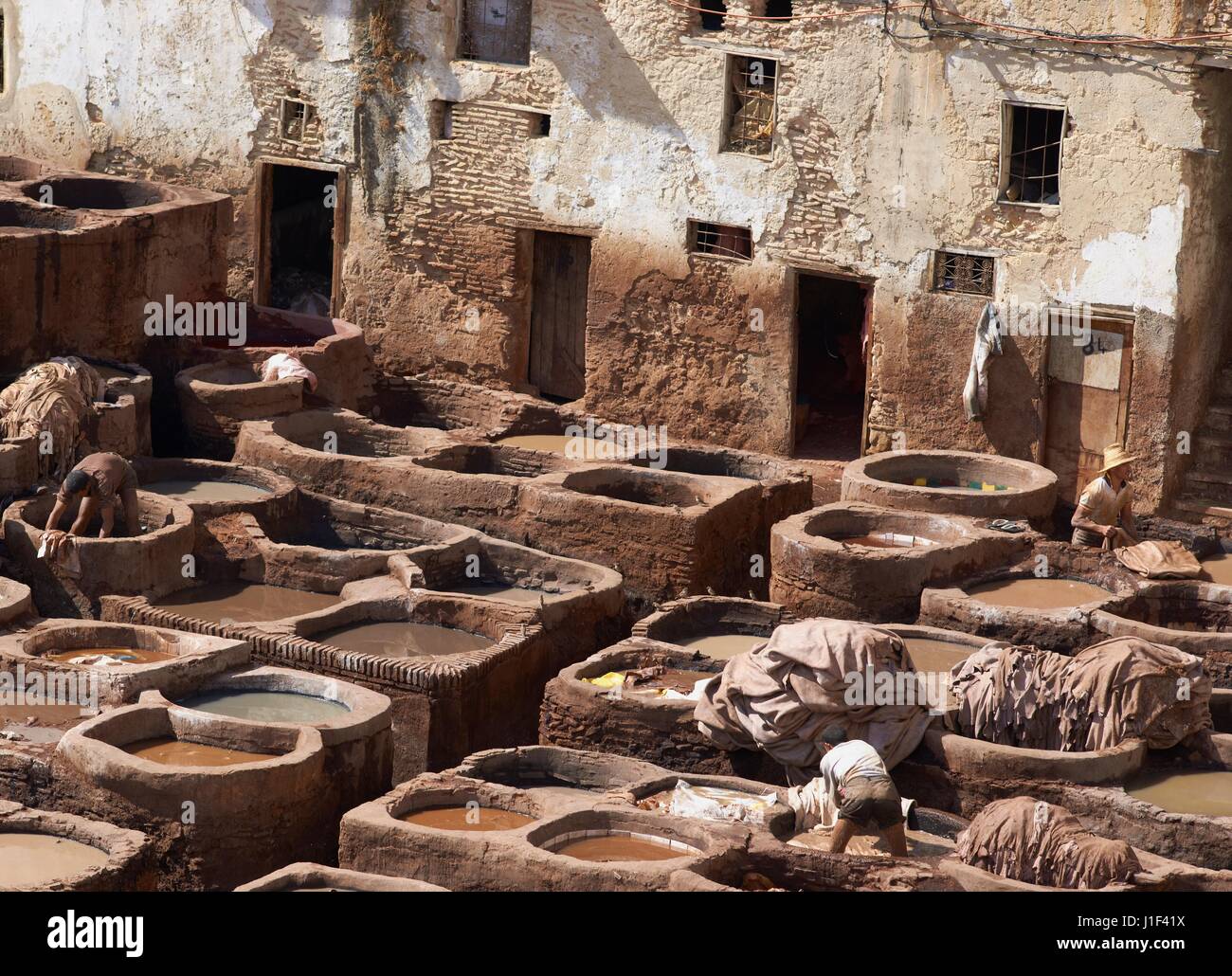 Historic working leather tannery in the heart of the ancient medina of ...