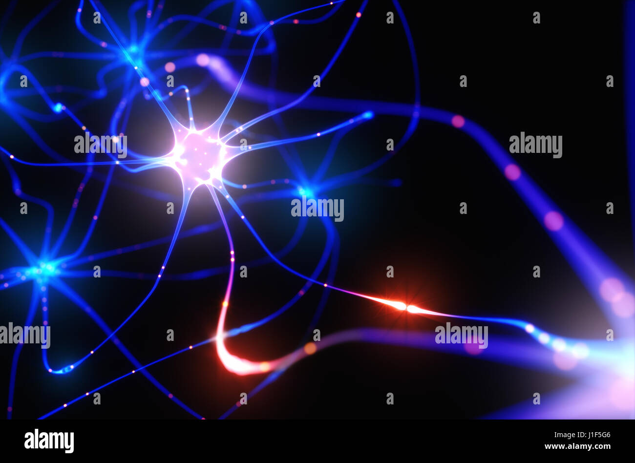 3D illustration of Interconnected neurons with electrical pulses Stock ...