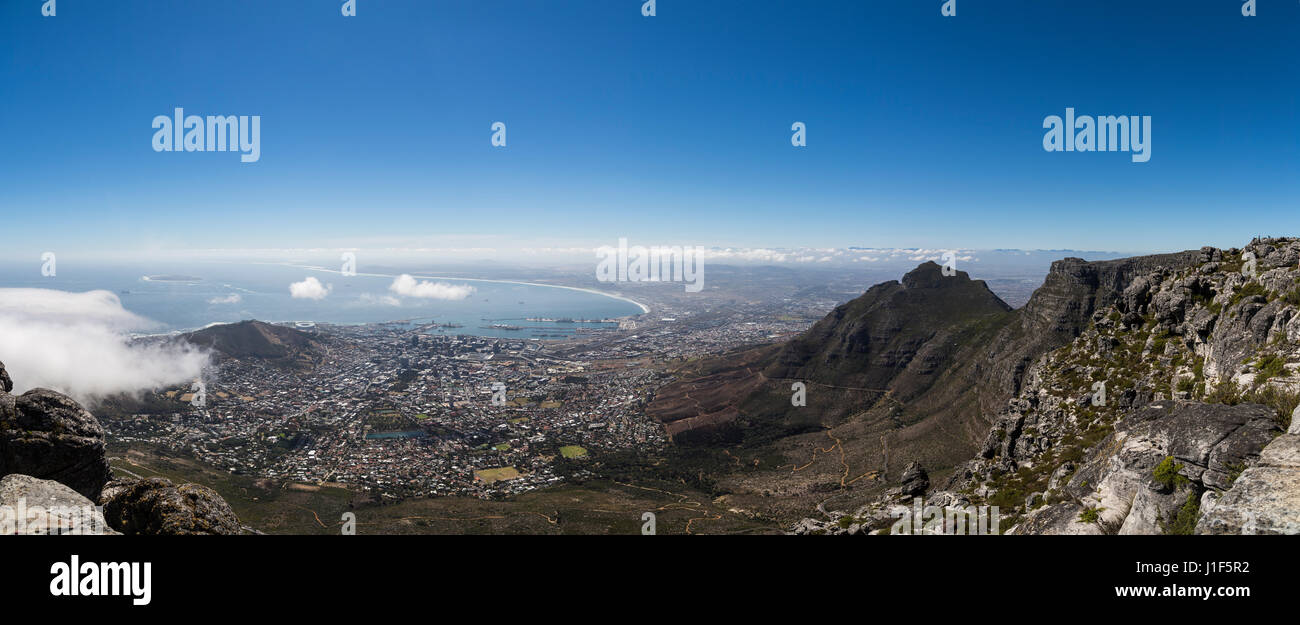 View from Table Mountain of Cape Town, with Devils Peak, Western Cape ...