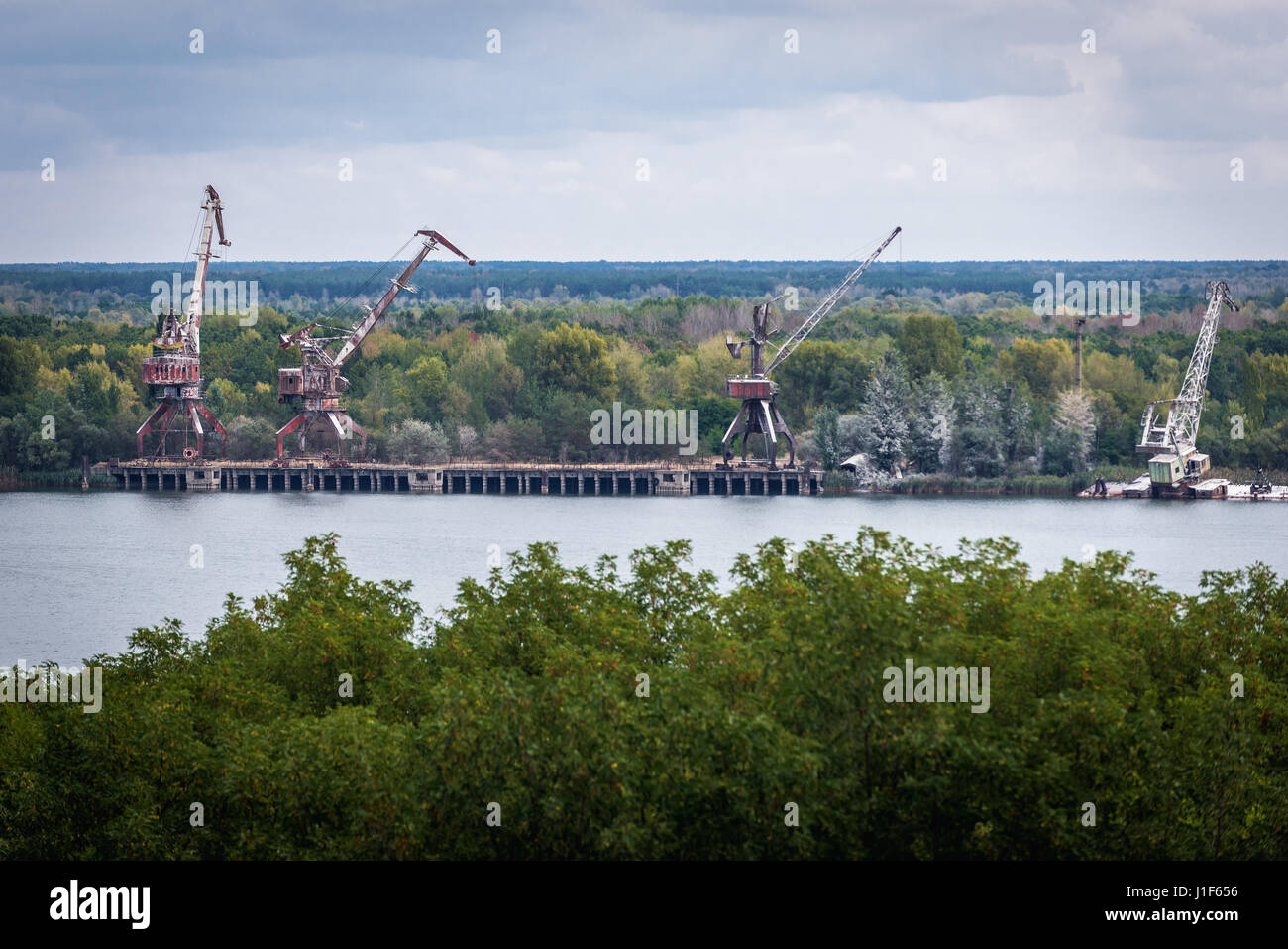 Old port cranes of Yanov Backwater in Chernobyl Nuclear Power Plant ...
