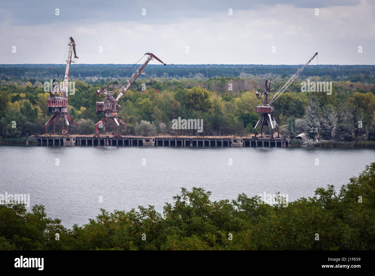 Old port cranes of Yanov Backwater in Chernobyl Nuclear Power Plant ...