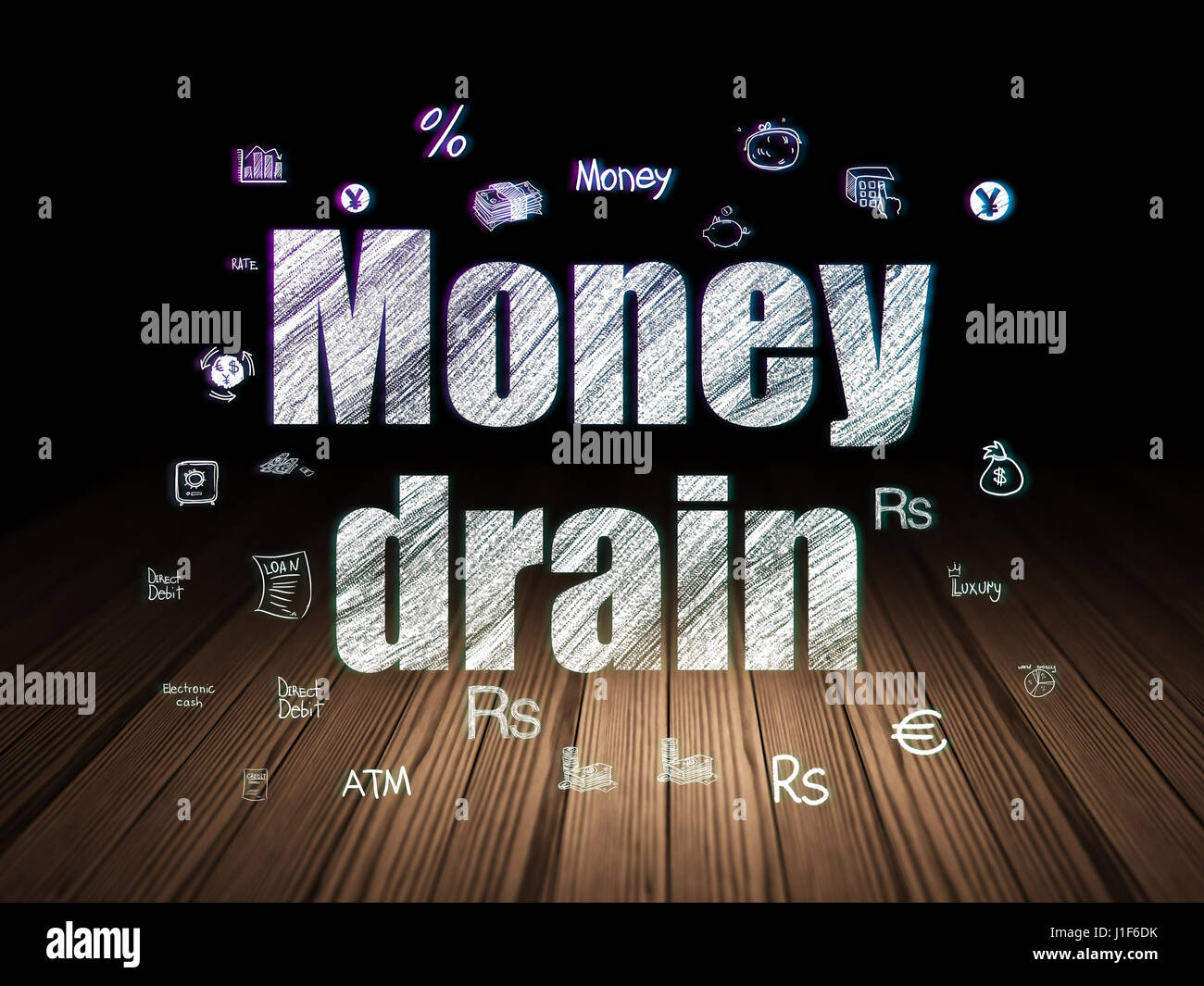 Banking concept: Money Drain in grunge dark room Stock Photo - Alamy