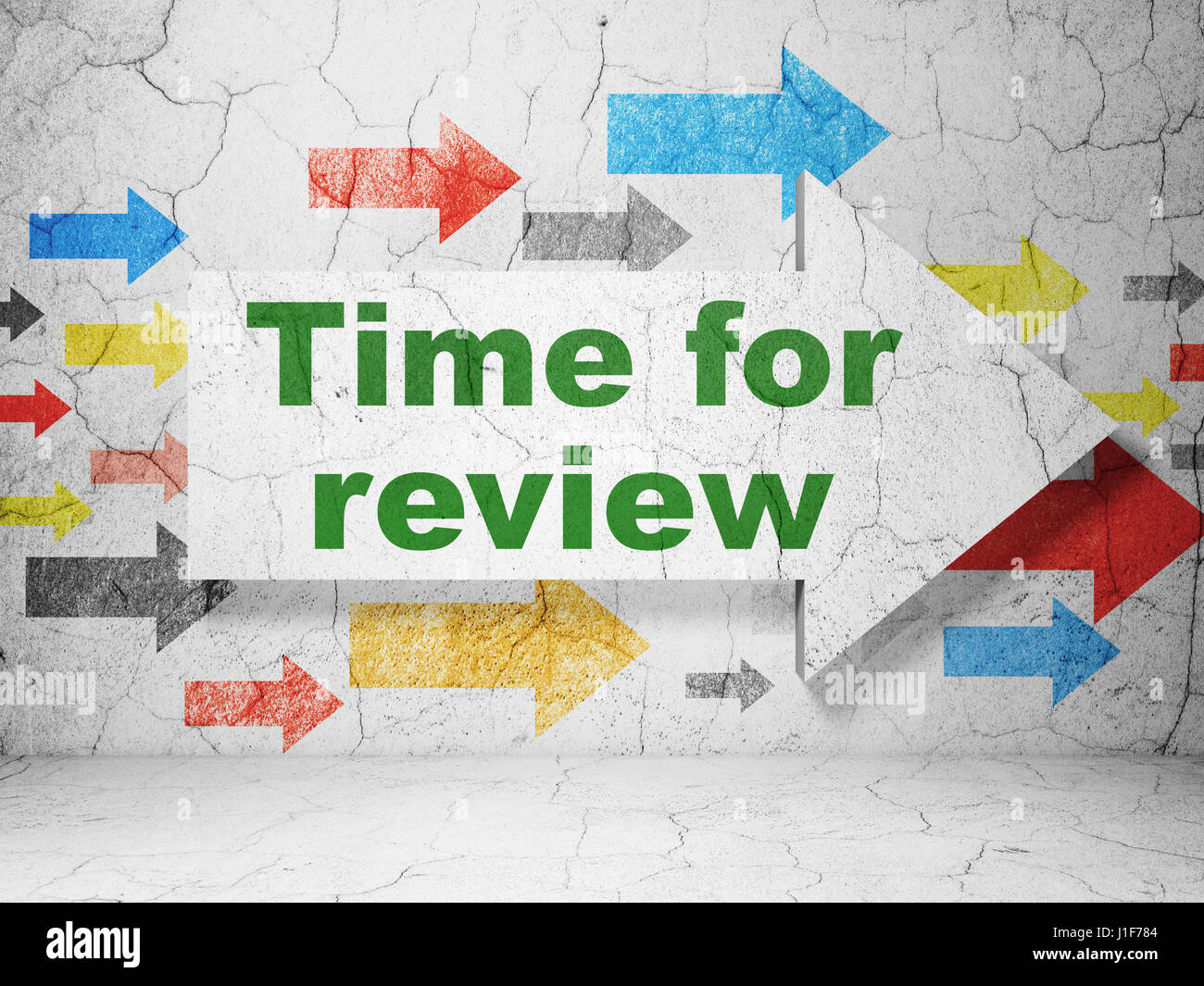 Timeline concept: arrow with Time for Review on grunge wall background ...