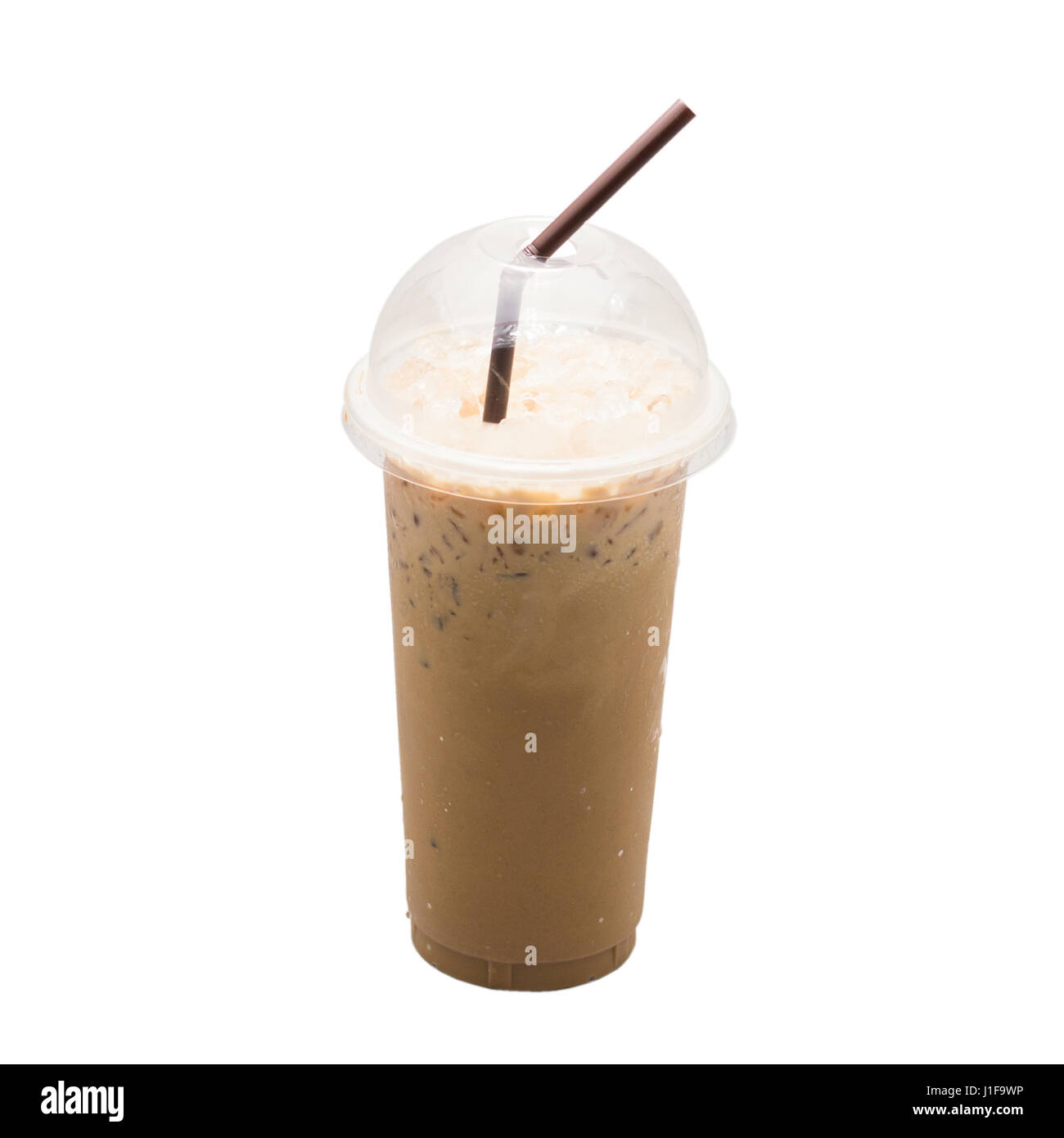Iced coffee isolated straw on white background Stock Photo - Alamy