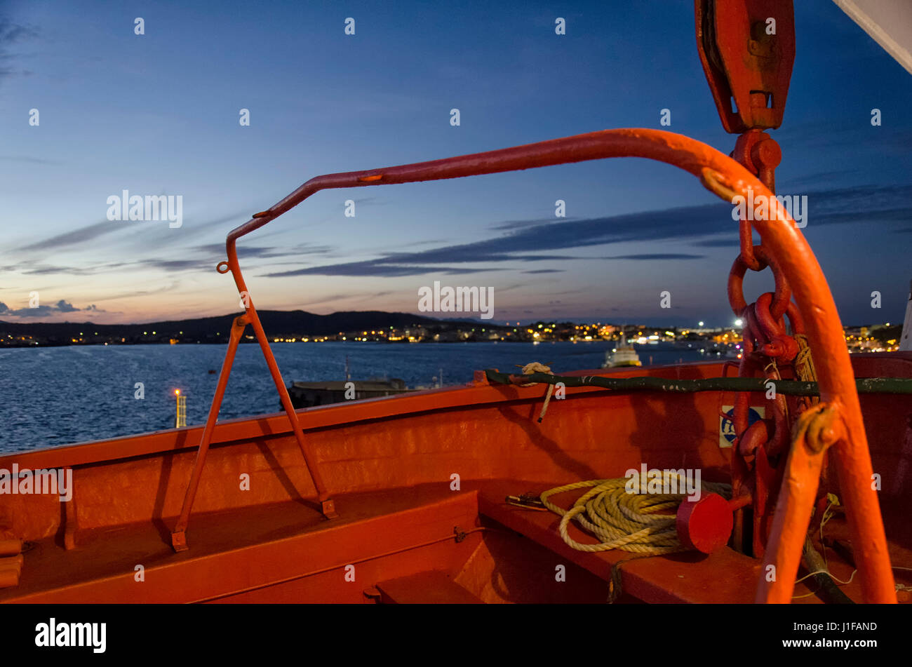 View of the lifeboat of a ship Stock Photo - Alamy