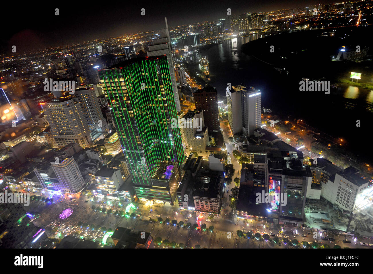 View at night from the viewing platform Saigon Skydeck building in Ho ...
