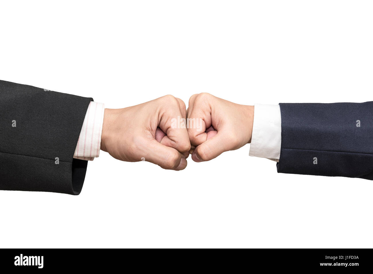 Two businessmen punch hands each other isolated on white background ...