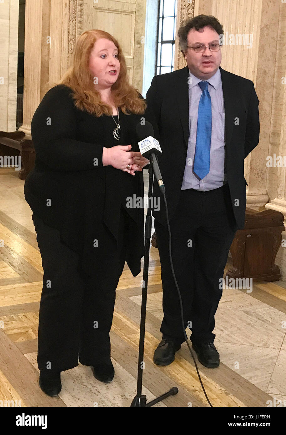 Alliance party leader Naomi Long and Stephen Farry speaking to the ...