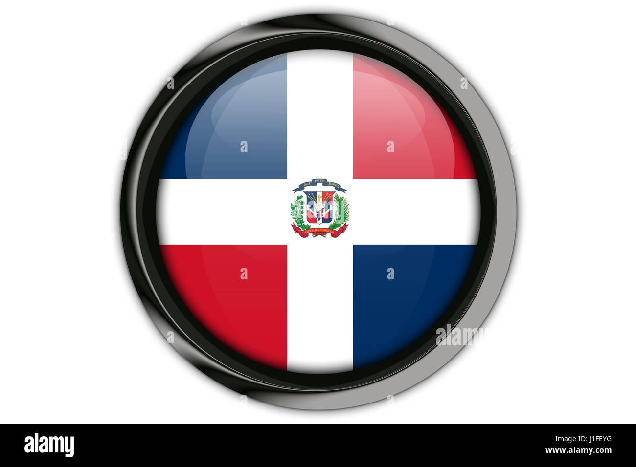 Dominican Republic flag in the button pin Isolated on White Background ...