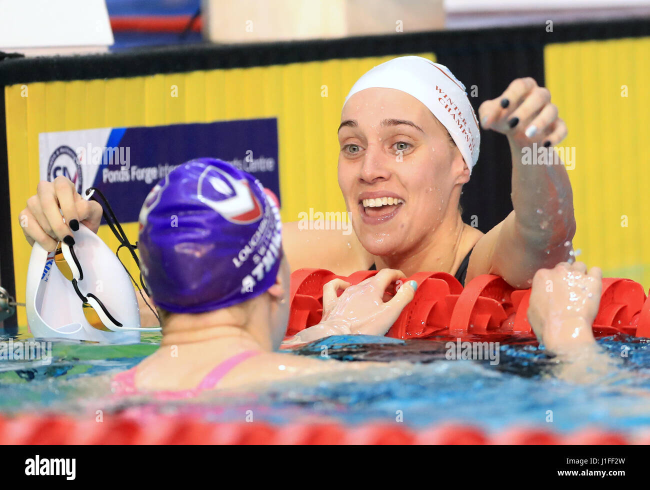 Alys Thomas (right) celebrates finishing second in the Women's Open ...