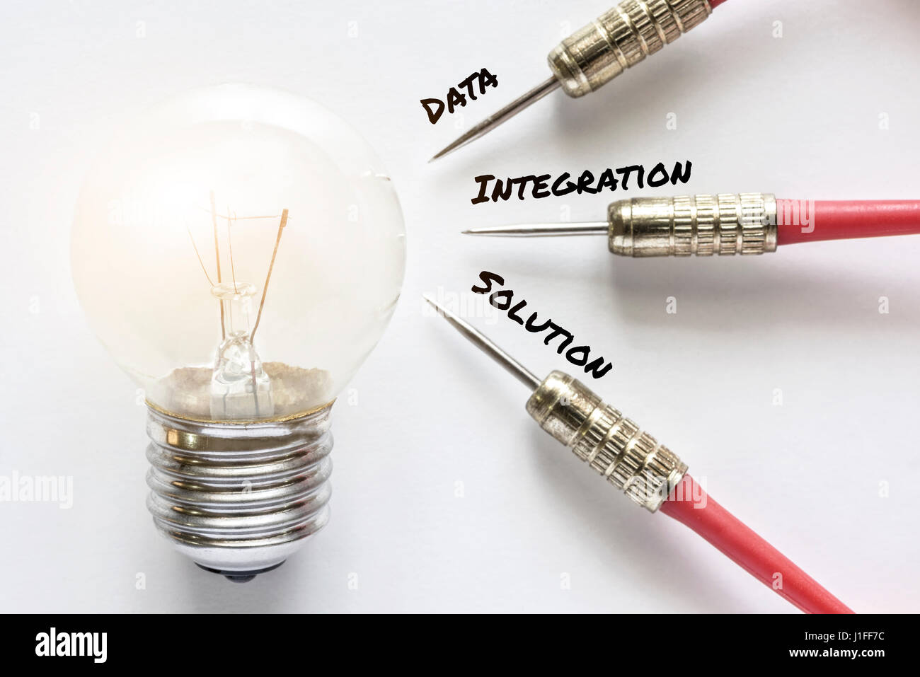data integration solution dart run to idea bulb lamp target on white ...