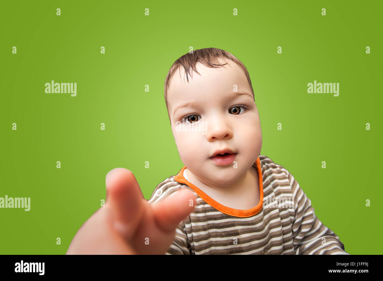 close-up portrait of little cute baby with big cheeks and beautiful ...