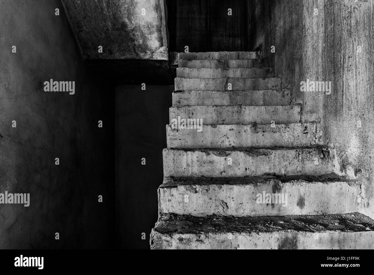Stair in abandoned building, darkness horror and halloween background ...