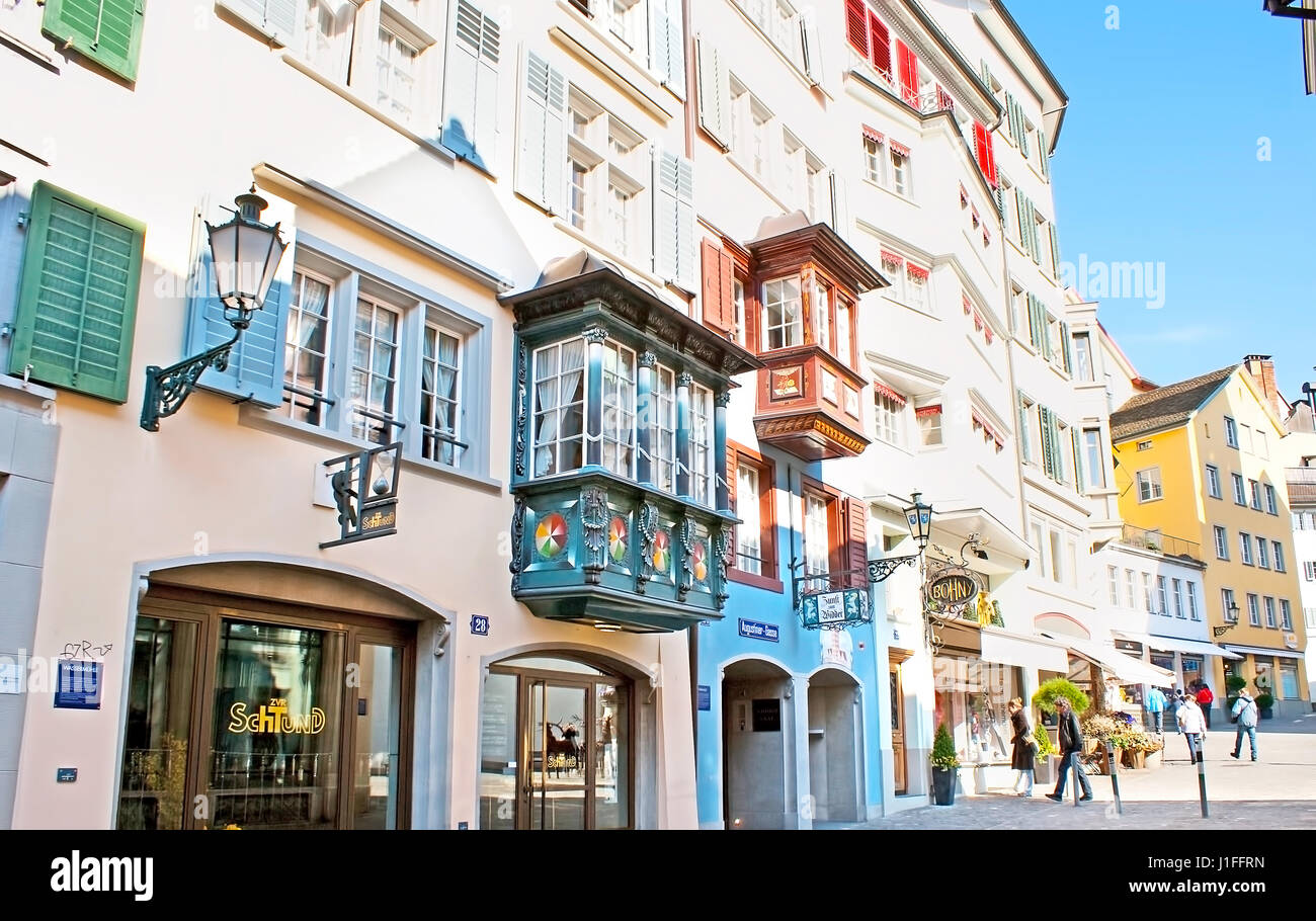 ZURICH, SWITZERLAND - MARCH 20, 2011: The Augustinergasse decorated ...
