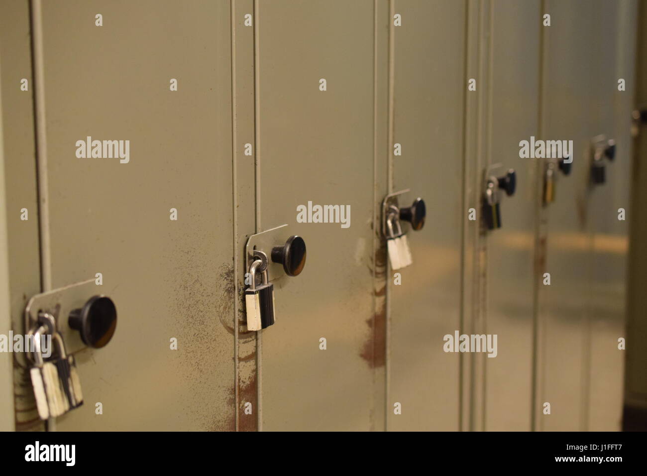 Beige lockers in locker room Stock Photo - Alamy