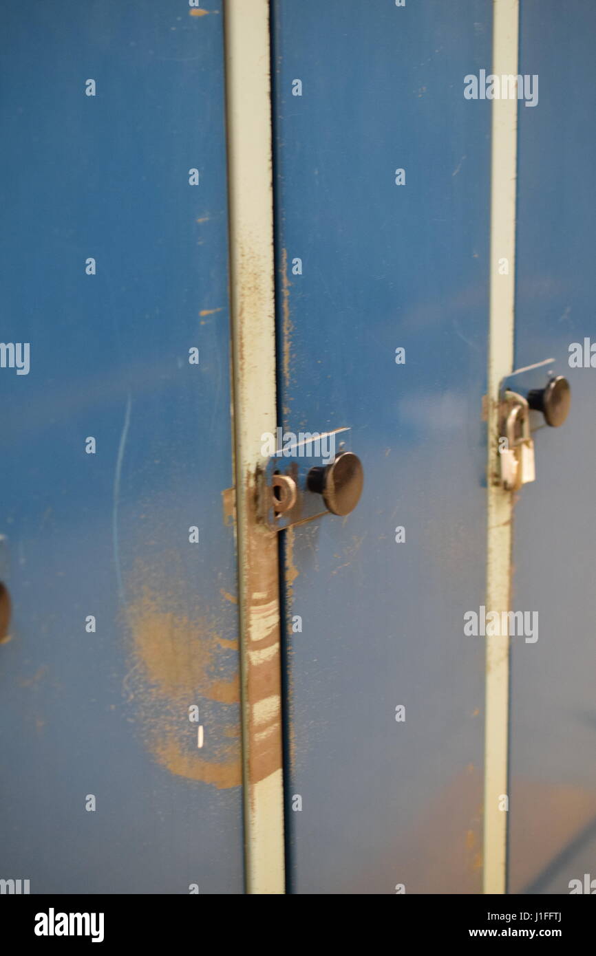 Blue and grey old lockers in locker room Stock Photo - Alamy