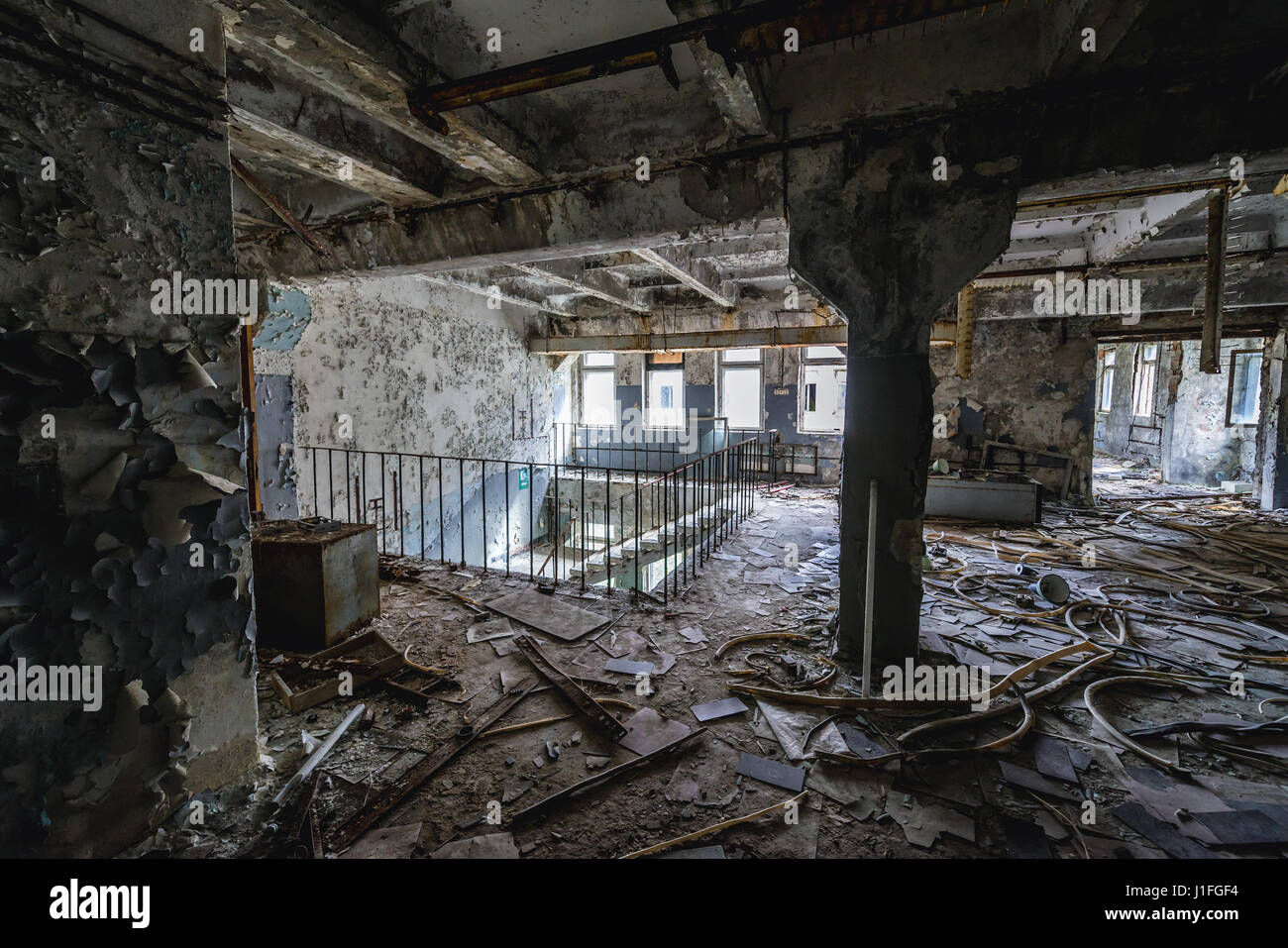 Interior of communication centre building of Soviet Duga radar system ...