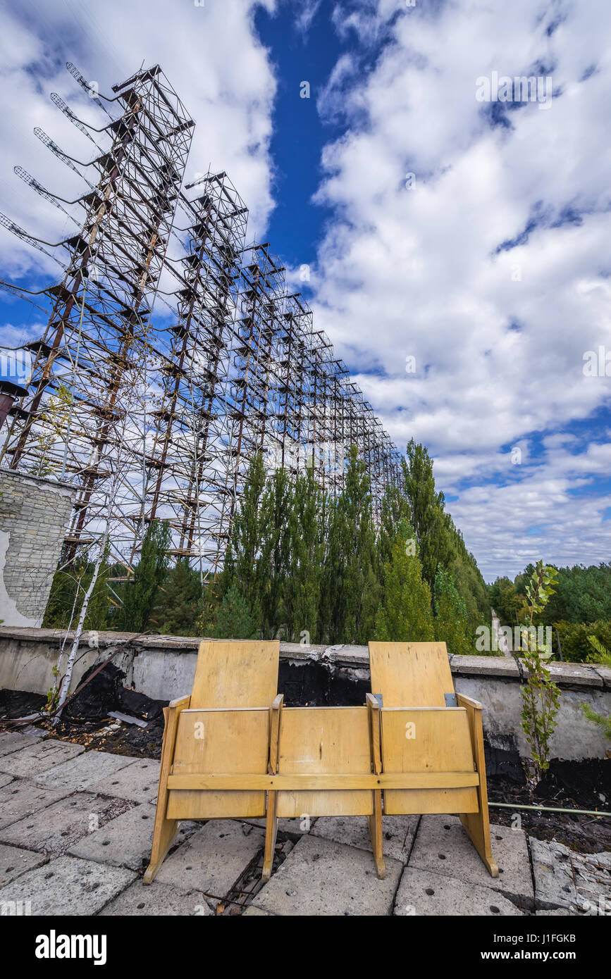 Chairs on roof in Chernobyl-2 military base in Chernobyl Nuclear Power ...