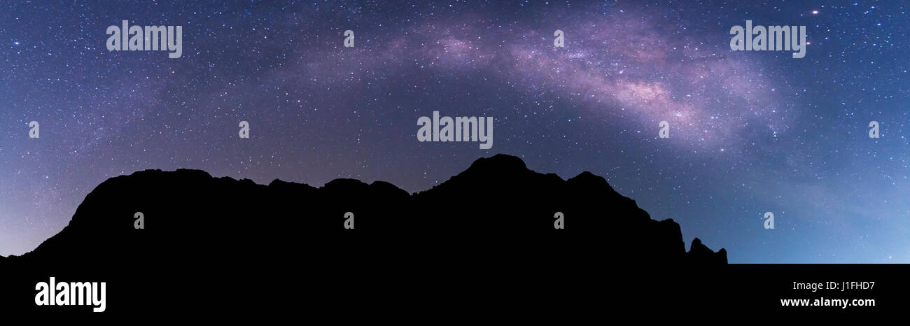 Milky way panorama landscape on mountain, astrophotography and ...