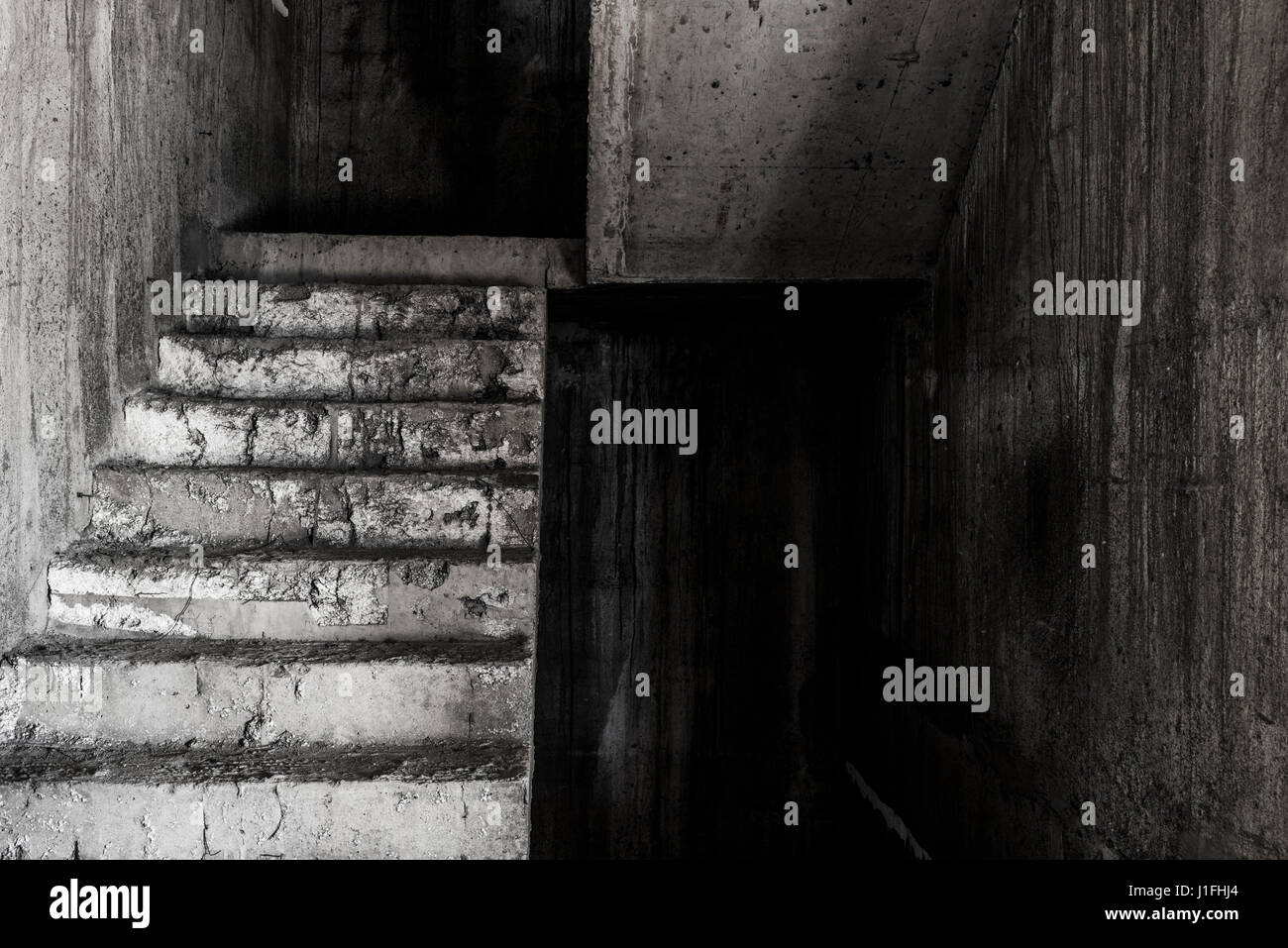 Stair in abandoned building ghost living place, darkness horror and ...