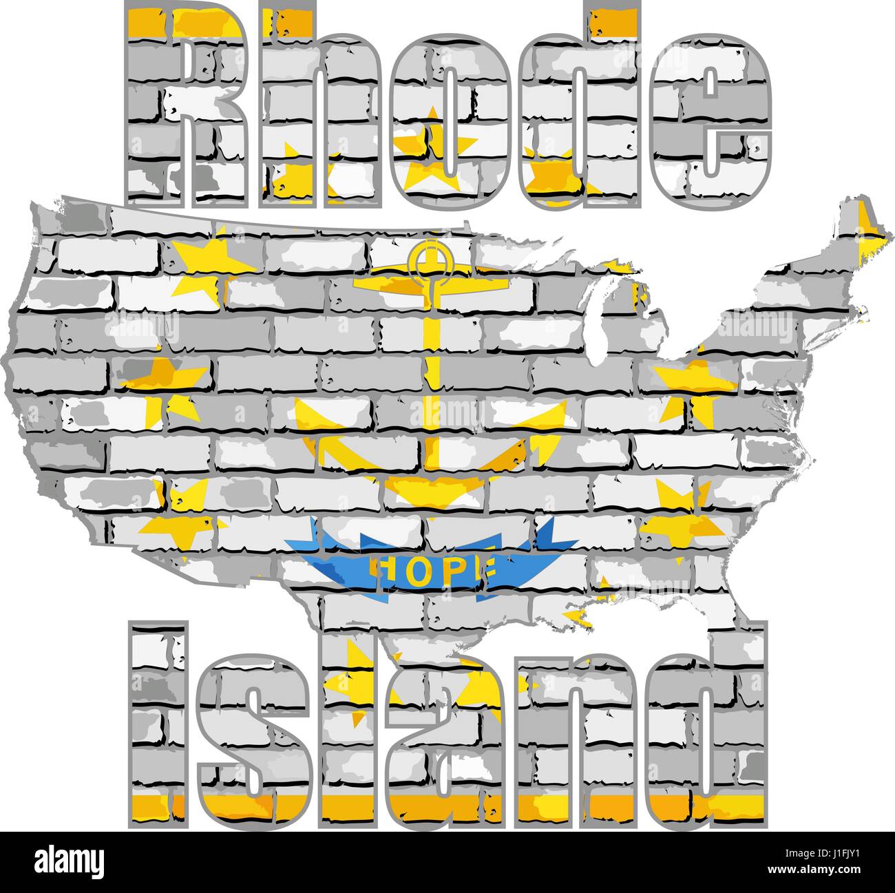 Rhode Island on a brick wall - Illustration, Font with the Rhode Island ...