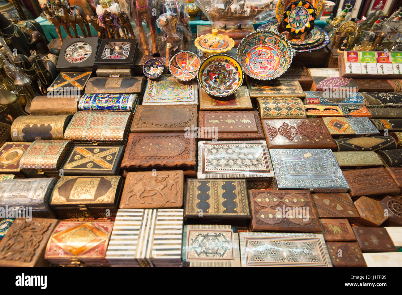 Muscat, Oman - Souq MuttrahTraditional decorative wooden boxes for sale ...