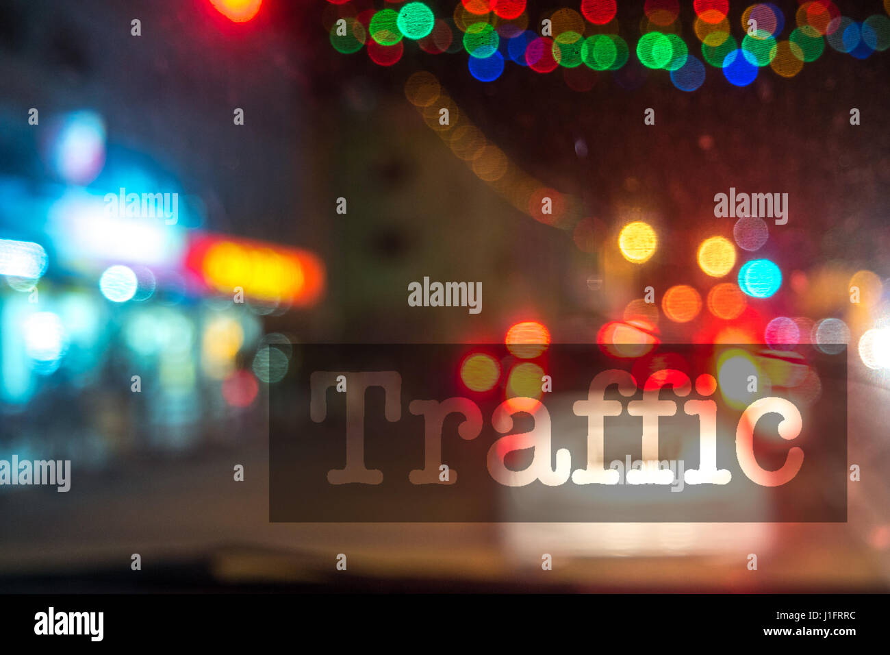 Traffic text with blurred background Stock Photo - Alamy